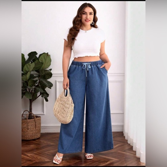 SHEIN | Jeans | Essnce Plus Drawstring Waist Wide Leg Jeans | Poshmark